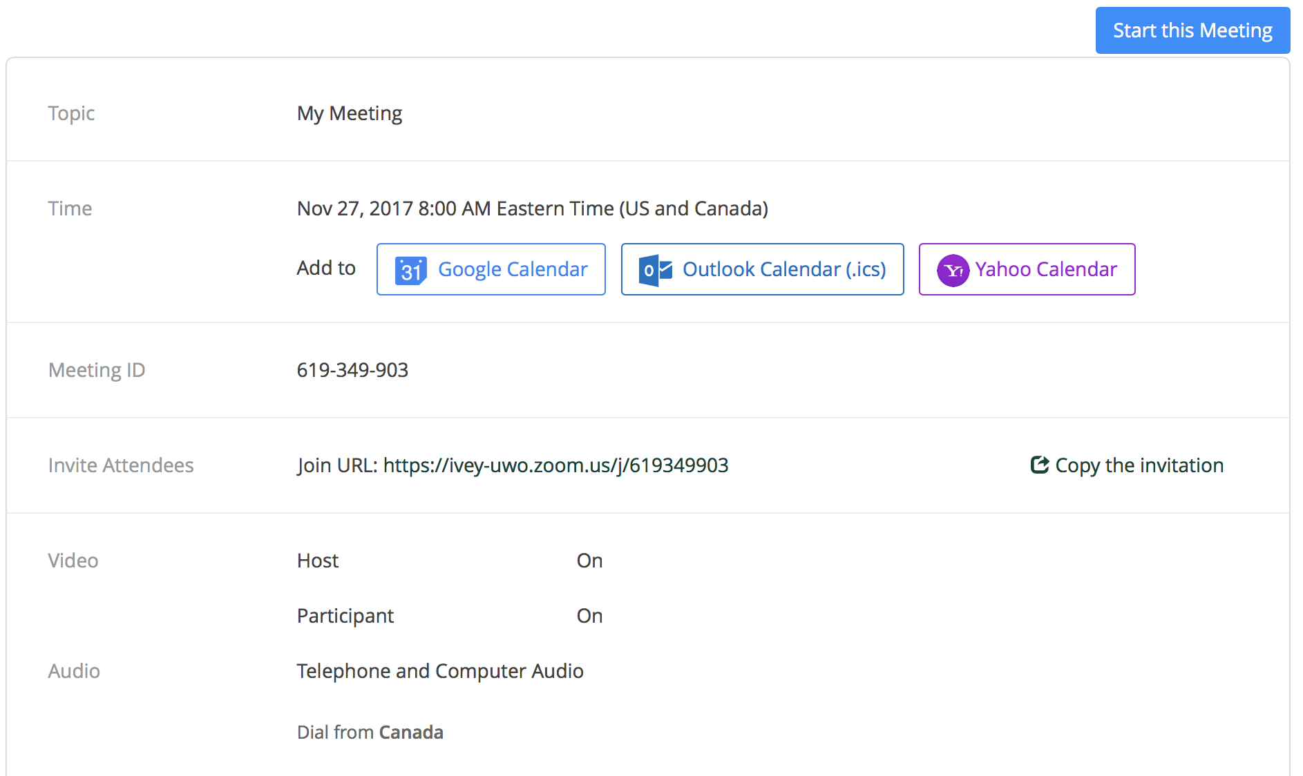 Creating a Zoom Meeting