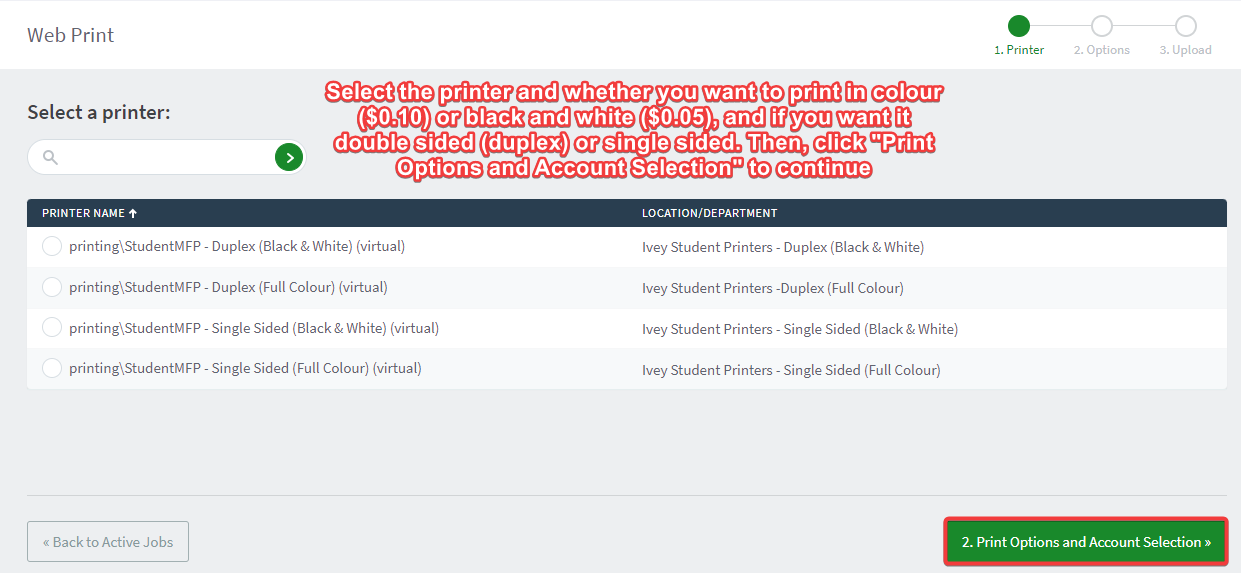Student Web Printing